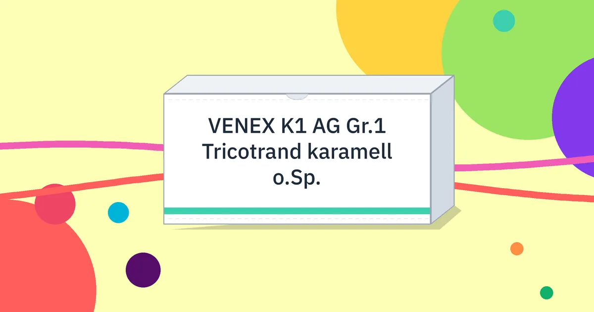 Symbolbild: Packung mit der Aufschrift VENEX K1 AG Gr.1 Tricotrand karamell o.Sp. (PZN 13762697) – Verfügbarkeit und Bezug in Apotheken in Frankfurt am Main