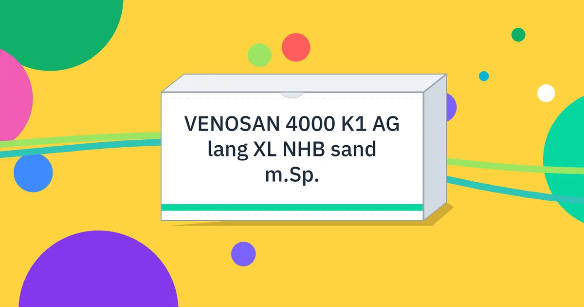 Symbolbild: Packung mit der Aufschrift VENOSAN 4000 K1 AG lang XL NHB sand m.Sp. (PZN 14422147) – Verfügbarkeit und Bezug in Apotheken in Frankfurt am Main