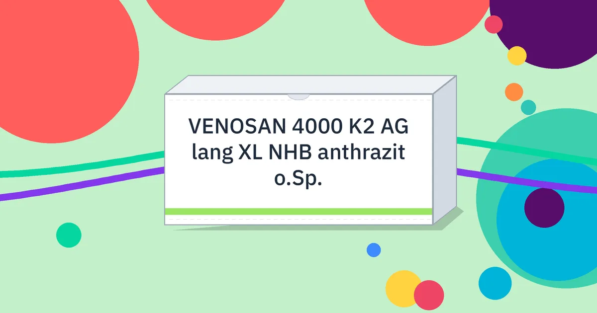 Symbolbild: Packung mit der Aufschrift VENOSAN 4000 K2 AG lang XL NHB anthrazit o.Sp. (PZN 16601730) – Verfügbarkeit und Bezug in Apotheken in Frankfurt am Main