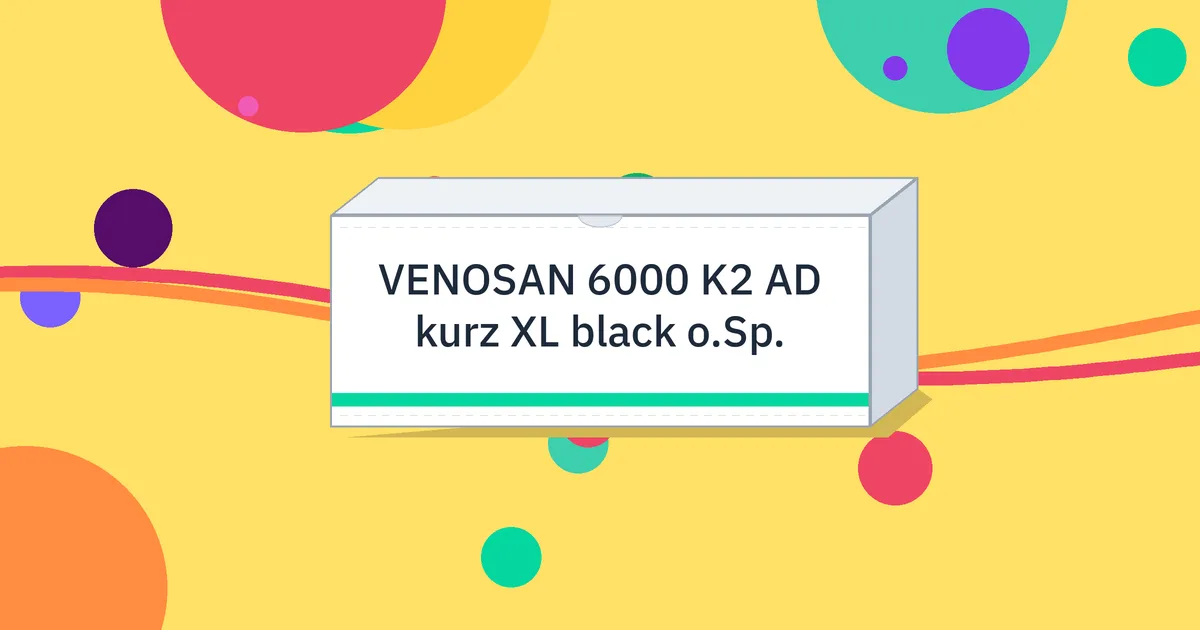 Symbolbild: Packung mit der Aufschrift VENOSAN 6000 K2 AD kurz XL black o.Sp. (PZN 17172484) – Verfügbarkeit und Bezug in Apotheken in Frankfurt am Main