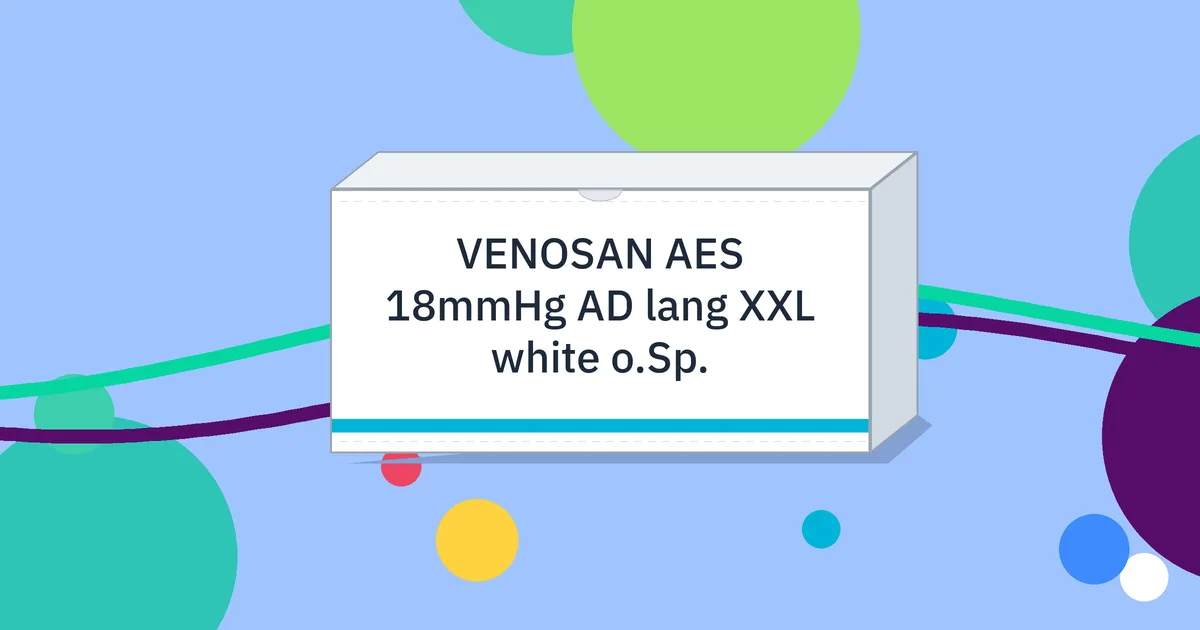 Symbolbild: Packung mit der Aufschrift VENOSAN AES 18mmHg AD lang XXL white o.Sp. (PZN 15298778) – Verfügbarkeit und Bezug in Apotheken in Frankfurt am Main