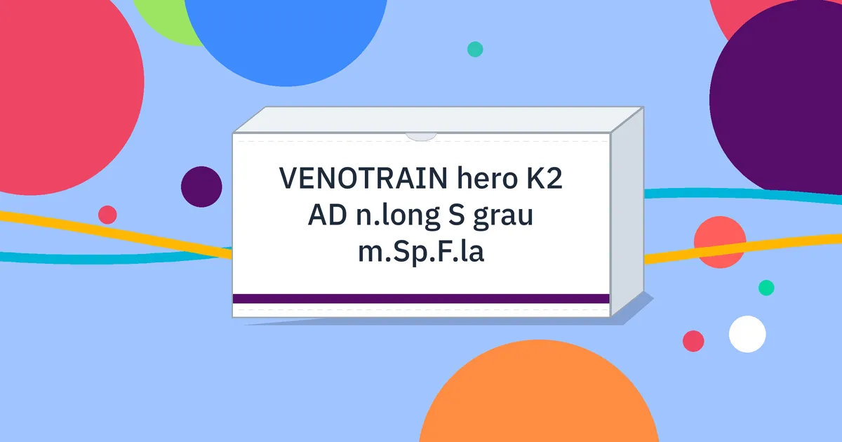Symbolbild: Packung mit der Aufschrift VENOTRAIN hero K2 AD n.long S grau m.Sp.F.la (PZN 19190486) – Verfügbarkeit und Bezug in Apotheken in Frankfurt am Main