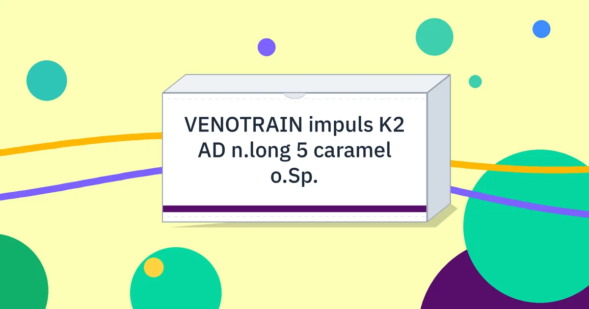 Symbolbild: Packung mit der Aufschrift VENOTRAIN impuls K2 AD n.long 5 caramel o.Sp. (PZN 08425868) – Verfügbarkeit und Bezug in Apotheken in Frankfurt am Main