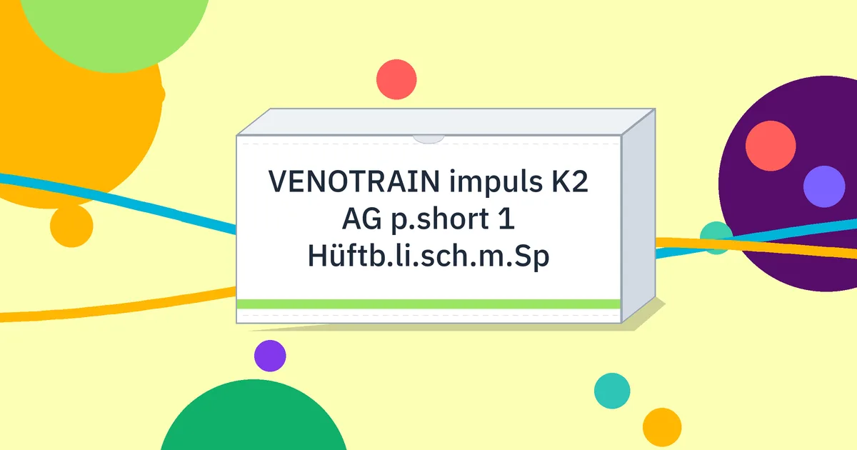 Symbolbild: Packung mit der Aufschrift VENOTRAIN impuls K2 AG p.short 1 Hüftb.li.sch.m.Sp (PZN 10294801) – Verfügbarkeit und Bezug in Apotheken in Frankfurt am Main