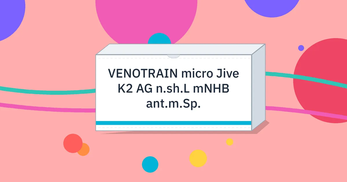 Symbolbild: Packung mit der Aufschrift VENOTRAIN micro Jive K2 AG n.sh.L mNHB ant.m.Sp. (PZN 17761186) – Verfügbarkeit und Bezug in Apotheken in Frankfurt am Main