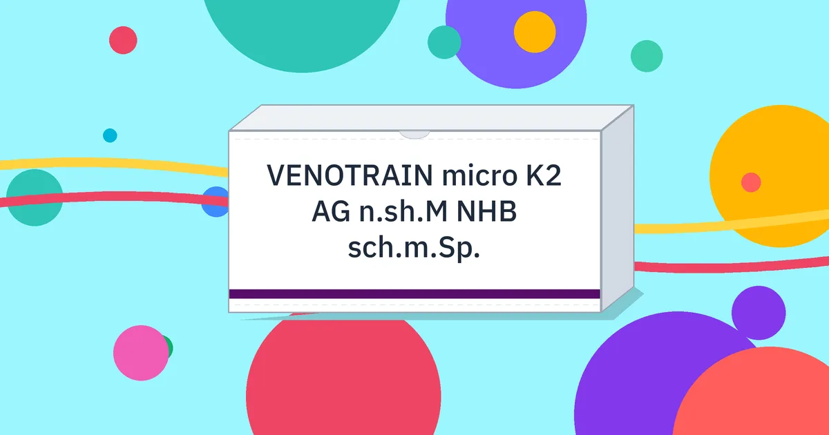 Symbolbild: Packung mit der Aufschrift VENOTRAIN micro K2 AG n.sh.M NHB sch.m.Sp. (PZN 02357344) – Verfügbarkeit und Bezug in Apotheken in Frankfurt am Main