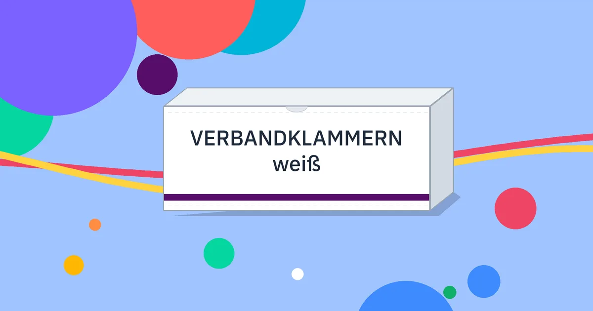 Symbolbild: Packung mit der Aufschrift VERBANDKLAMMERN weiß (PZN 17153009) – Verfügbarkeit und Bezug in Apotheken in Frankfurt am Main