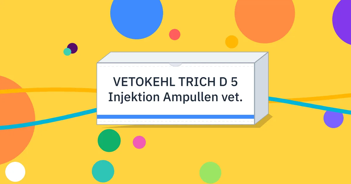 Symbolbild: Packung mit der Aufschrift VETOKEHL TRICH D 5 Injektion Ampullen vet. (PZN 00163363) – Verfügbarkeit und Bezug in Apotheken in Frankfurt am Main