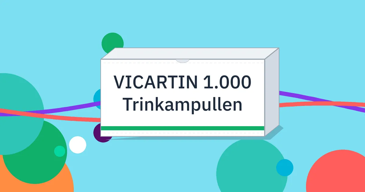 Symbolbild: Packung mit der Aufschrift VICARTIN 1.000 Trinkampullen (PZN 11304849) – Verfügbarkeit und Bezug in Apotheken in Frankfurt am Main