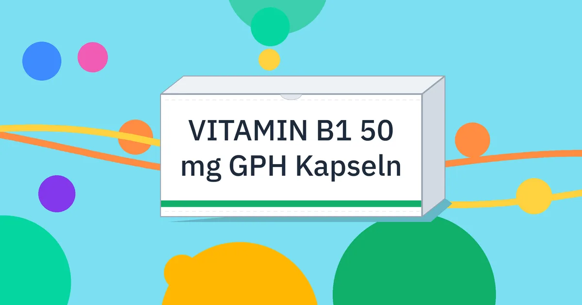 Symbolbild: Packung mit der Aufschrift VITAMIN B1 50 mg GPH Kapseln (PZN 16570946) – Verfügbarkeit und Bezug in Apotheken in Frankfurt am Main