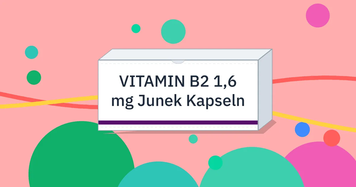 Symbolbild: Packung mit der Aufschrift VITAMIN B2 1,6 mg Junek Kapseln (PZN 10051984) – Verfügbarkeit und Bezug in Apotheken in Frankfurt am Main