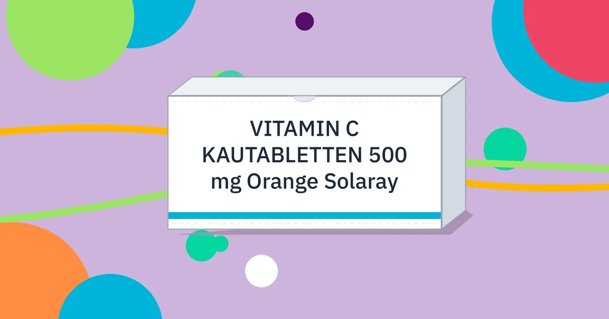 Symbolbild: Packung mit der Aufschrift VITAMIN C KAUTABLETTEN 500 mg Orange Solaray (PZN 15880395) – Verfügbarkeit und Bezug in Apotheken in Frankfurt am Main