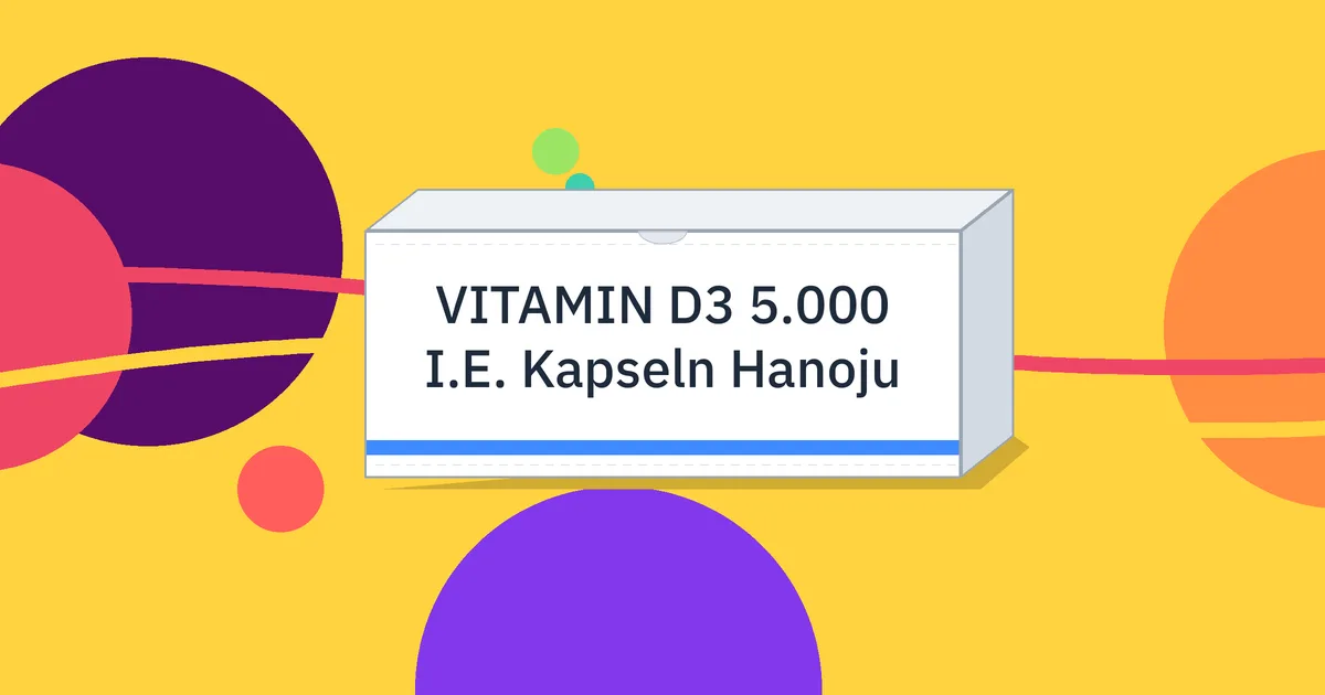 Symbolbild: Packung mit der Aufschrift VITAMIN D3 5.000 I.E. Kapseln Hanoju (PZN 17247584) – Verfügbarkeit und Bezug in Apotheken in Frankfurt am Main