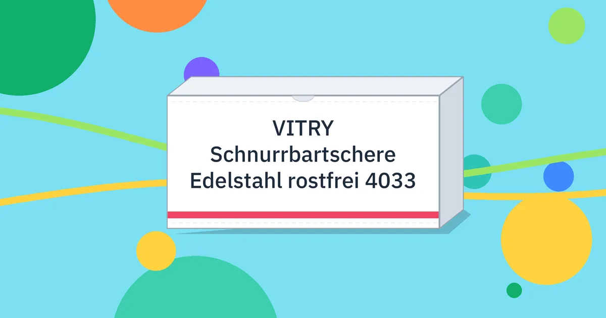 Symbolbild: Packung mit der Aufschrift VITRY Schnurrbartschere Edelstahl rostfrei 4033 (PZN 05044137) – Verfügbarkeit und Bezug in Apotheken in Frankfurt am Main