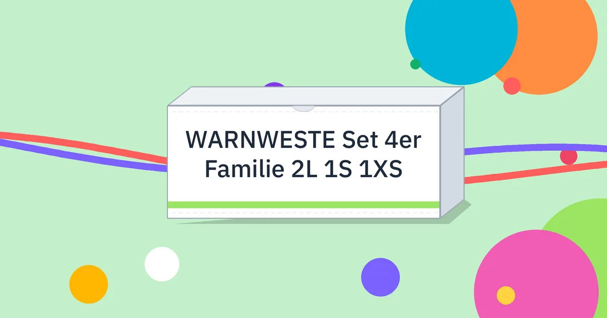 Symbolbild: Packung mit der Aufschrift WARNWESTE Set 4er Familie 2L 1S 1XS (PZN 18334730) – Verfügbarkeit und Bezug in Apotheken in Frankfurt am Main