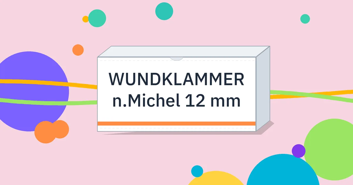 Symbolbild: Packung mit der Aufschrift WUNDKLAMMER n.Michel 12 mm (PZN 01741098) – Verfügbarkeit und Bezug in Apotheken in Frankfurt am Main