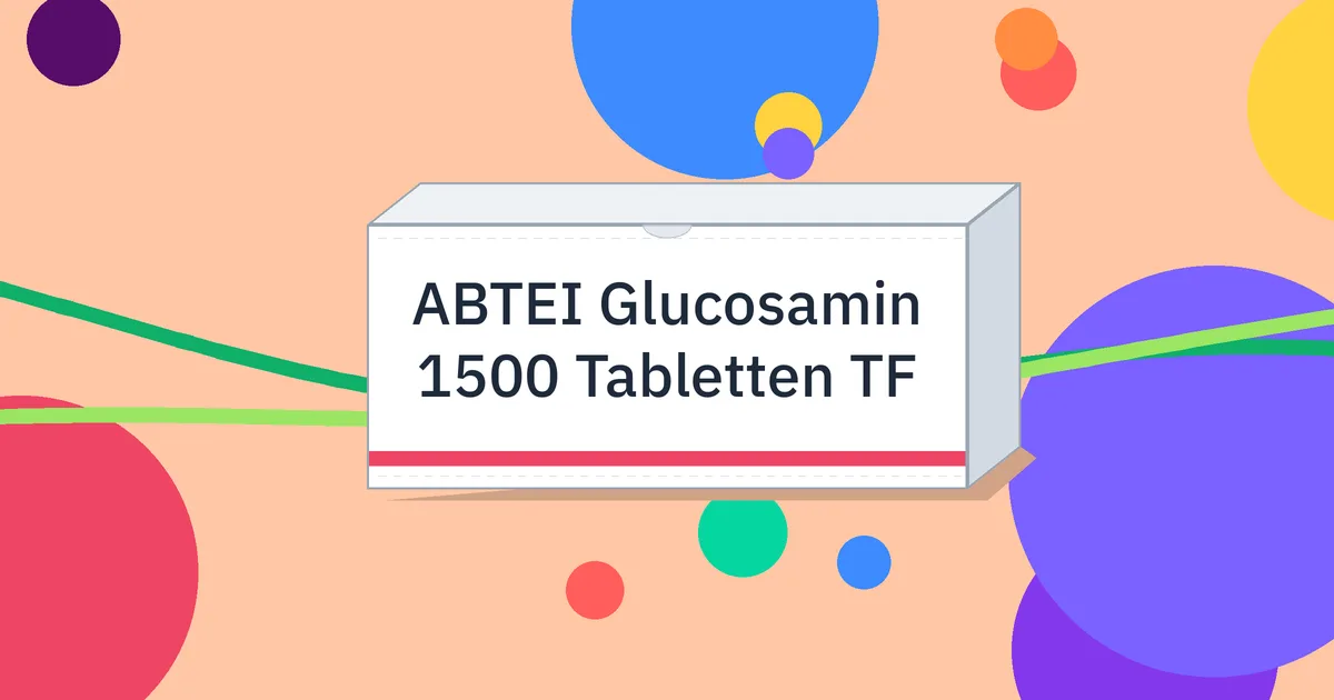 Symbolbild: Packung mit der Aufschrift ABTEI Glucosamin 1500 Tabletten TF (PZN 18036205) – Verfügbarkeit und Bezug in Apotheken in Frankfurt am Main