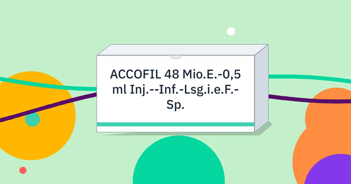 Symbolbild: Packung mit der Aufschrift ACCOFIL 48 Mio.E.-0,5 ml Inj.--Inf.-Lsg.i.e.F.-Sp. (PZN 15203275) – Verfügbarkeit und Bezug in Apotheken in Frankfurt am Main