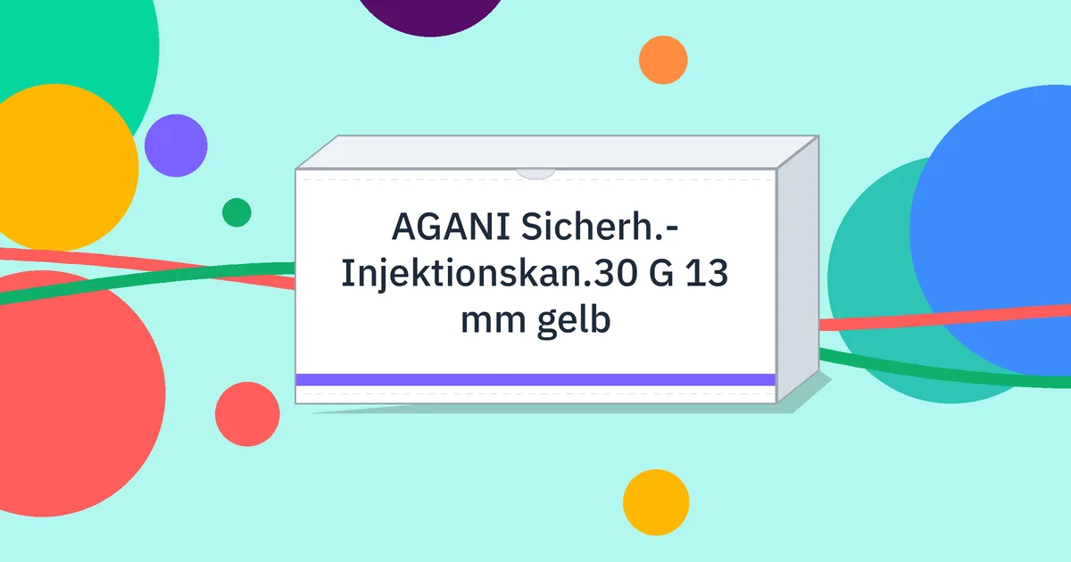 Symbolbild: Packung mit der Aufschrift AGANI Sicherh.-Injektionskan.30 G 13 mm gelb (PZN 20130874) – Verfügbarkeit und Bezug in Apotheken in Frankfurt am Main