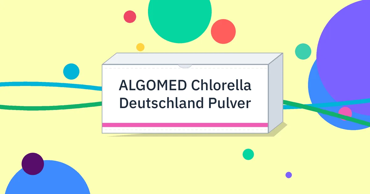 Symbolbild: Packung mit der Aufschrift ALGOMED Chlorella Deutschland Pulver (PZN 16735933) – Verfügbarkeit und Bezug in Apotheken in Frankfurt am Main