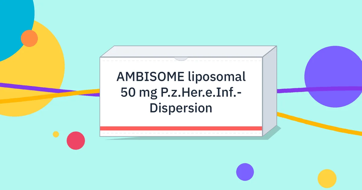 Symbolbild: Packung mit der Aufschrift AMBISOME liposomal 50 mg P.z.Her.e.Inf.-Dispersion (PZN 16875338) – Verfügbarkeit und Bezug in Apotheken in Frankfurt am Main