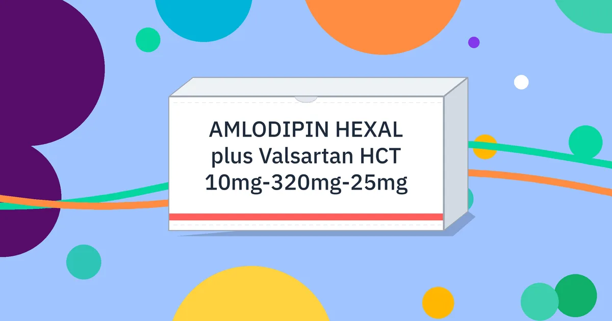 Symbolbild: Packung mit der Aufschrift AMLODIPIN HEXAL plus Valsartan HCT 10mg-320mg-25mg (PZN 15824965) – Verfügbarkeit und Bezug in Apotheken in Frankfurt am Main