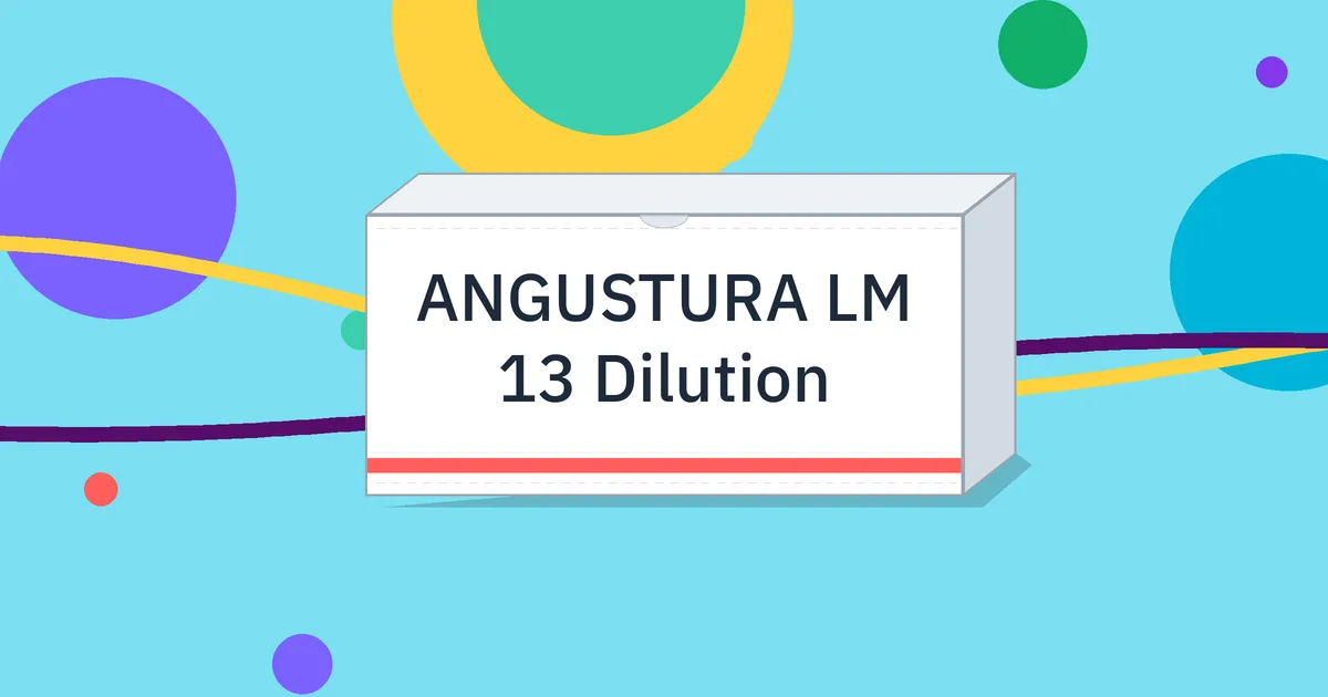 Symbolbild: Packung mit der Aufschrift ANGUSTURA LM 13 Dilution (PZN 13368440) – Verfügbarkeit und Bezug in Apotheken in Frankfurt am Main