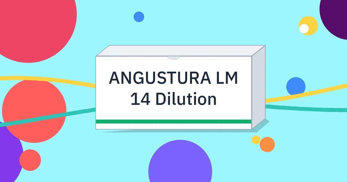 Symbolbild: Packung mit der Aufschrift ANGUSTURA LM 14 Dilution (PZN 13368457) – Verfügbarkeit und Bezug in Apotheken in Frankfurt am Main