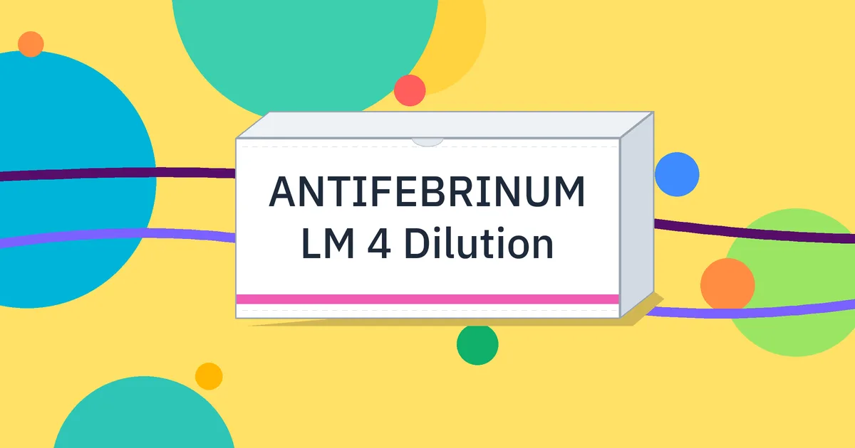 Symbolbild: Packung mit der Aufschrift ANTIFEBRINUM LM 4 Dilution (PZN 13371608) – Verfügbarkeit und Bezug in Apotheken in Frankfurt am Main