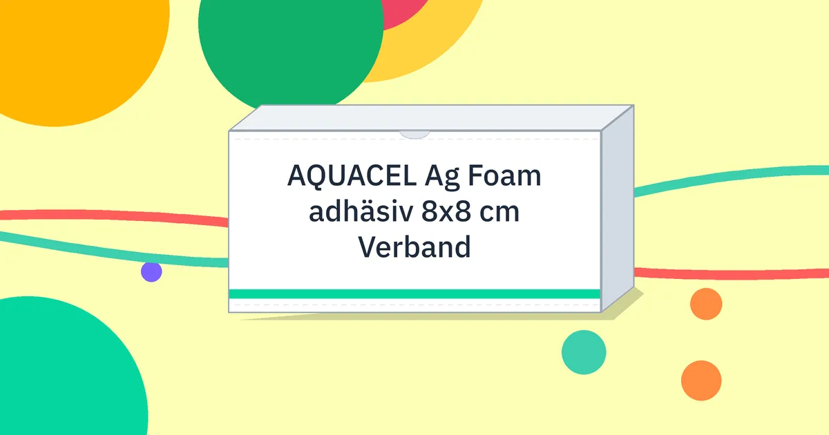Symbolbild: Packung mit der Aufschrift AQUACEL Ag Foam adhäsiv 8x8 cm Verband (PZN 16594958) – Verfügbarkeit und Bezug in Apotheken in Frankfurt am Main