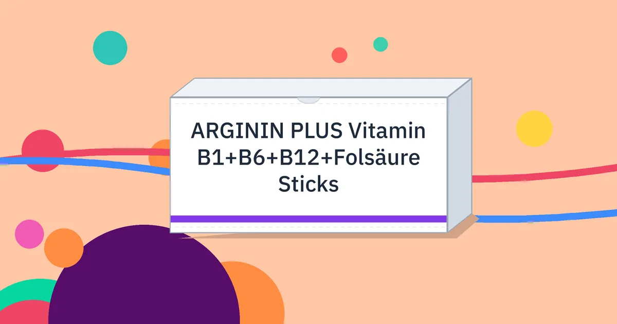 Symbolbild: Packung mit der Aufschrift ARGININ PLUS Vitamin B1+B6+B12+Folsäure Sticks (PZN 16505713) – Verfügbarkeit und Bezug in Apotheken in Frankfurt am Main