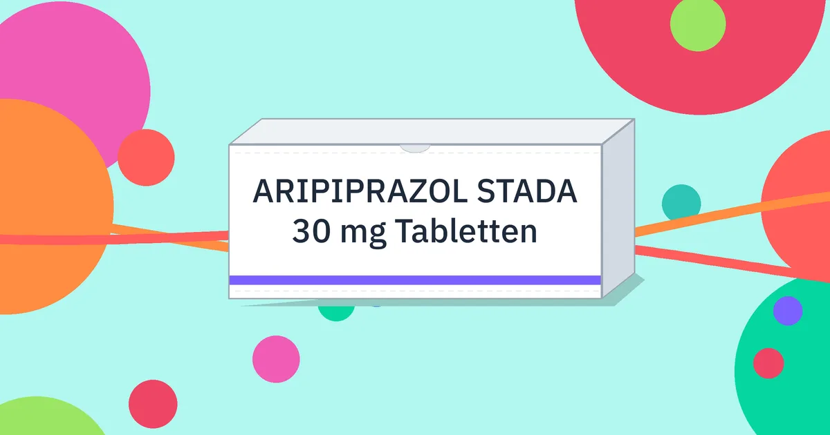 Symbolbild: Packung mit der Aufschrift ARIPIPRAZOL STADA 30 mg Tabletten (PZN 17827519) – Verfügbarkeit und Bezug in Apotheken in Frankfurt am Main