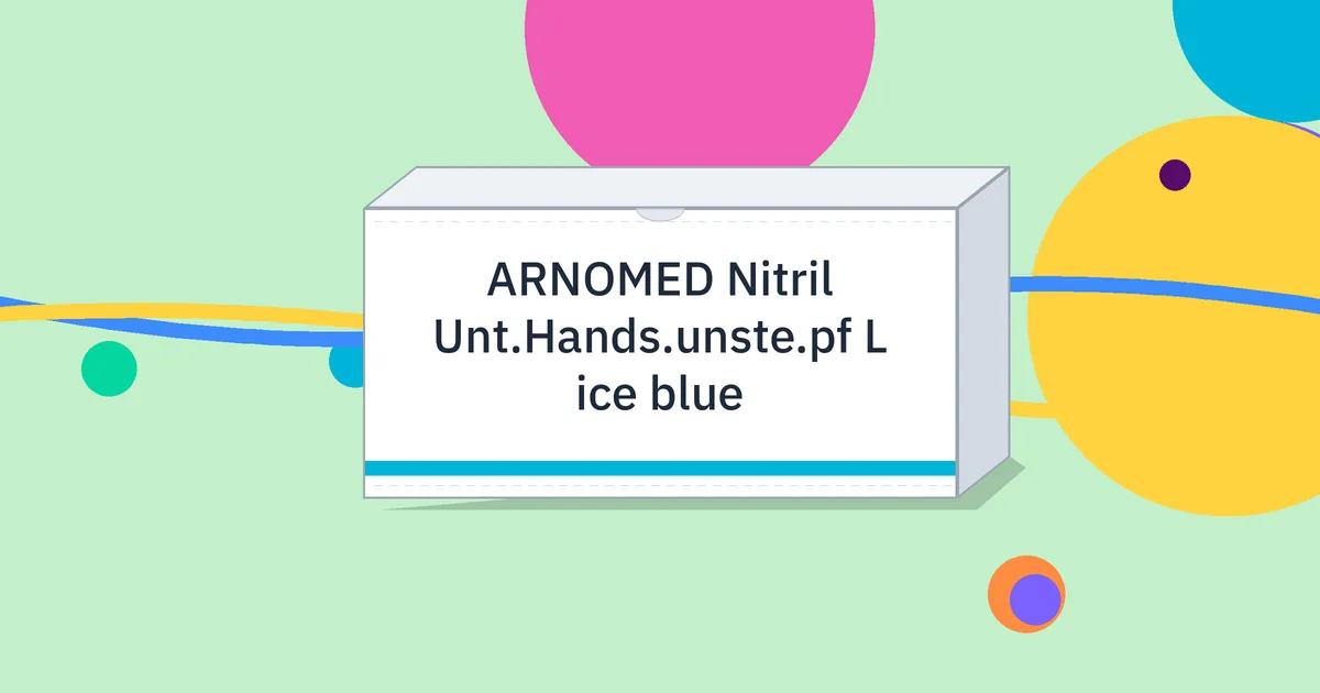 Symbolbild: Packung mit der Aufschrift ARNOMED Nitril Unt.Hands.unste.pf L ice blue (PZN 18136705) – Verfügbarkeit und Bezug in Apotheken in Frankfurt am Main