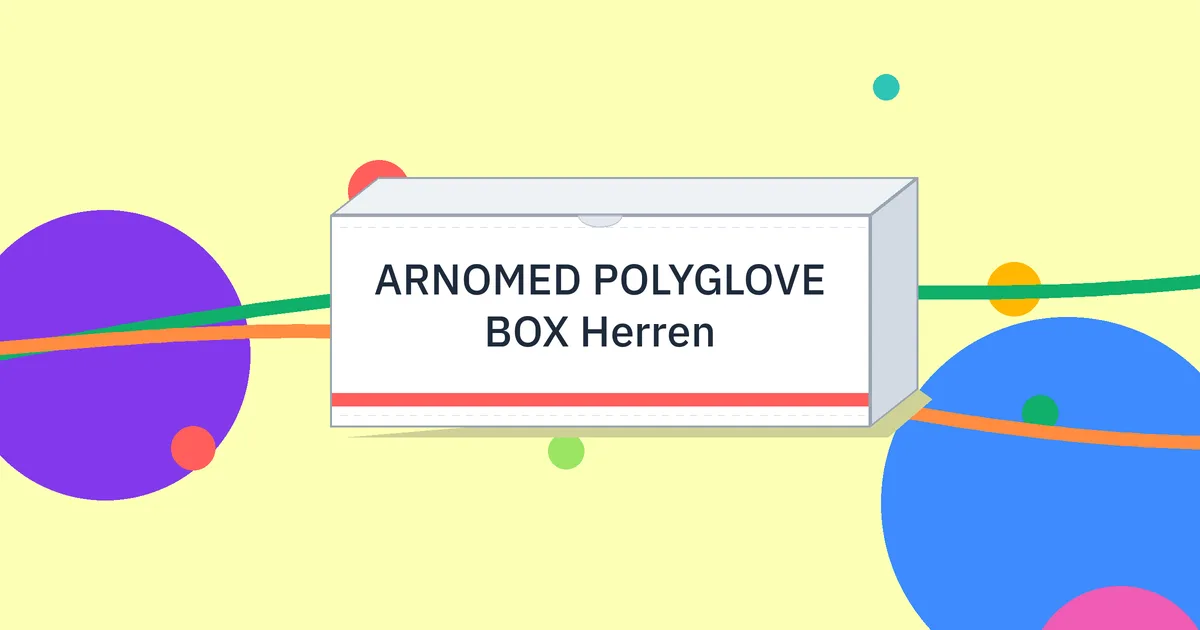 Symbolbild: Packung mit der Aufschrift ARNOMED POLYGLOVE BOX Herren (PZN 18111065) – Verfügbarkeit und Bezug in Apotheken in Frankfurt am Main