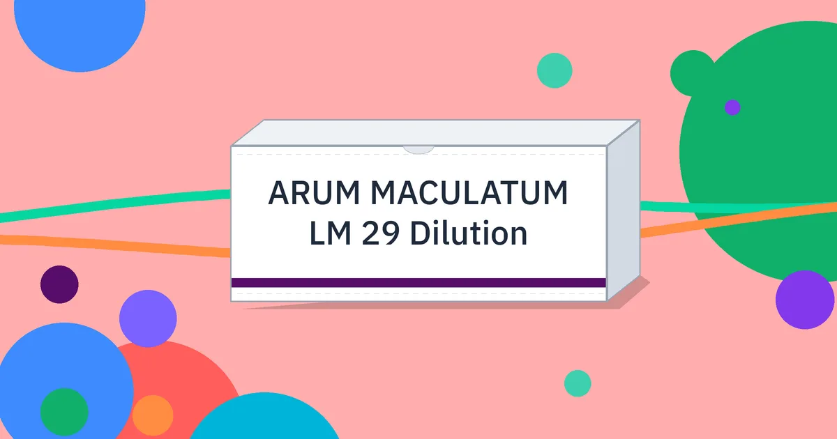Symbolbild: Packung mit der Aufschrift ARUM MACULATUM LM 29 Dilution (PZN 13396689) – Verfügbarkeit und Bezug in Apotheken in Frankfurt am Main