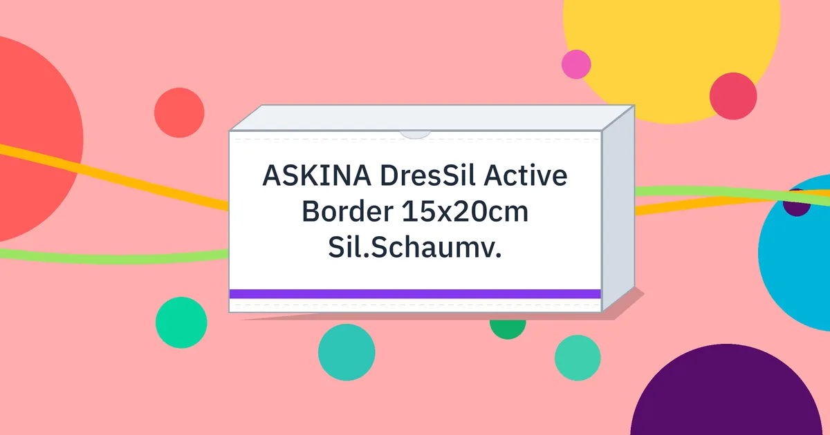 Symbolbild: Packung mit der Aufschrift ASKINA DresSil Active Border 15x20cm Sil.Schaumv. (PZN 19839946) – Verfügbarkeit und Bezug in Apotheken in Frankfurt am Main