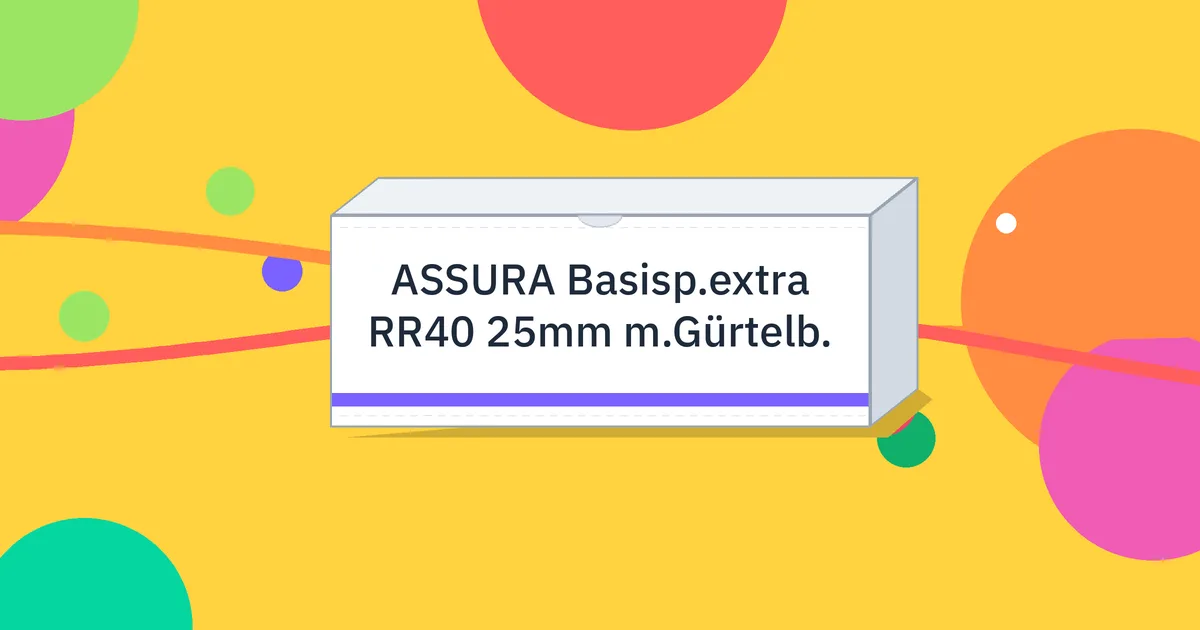 Symbolbild: Packung mit der Aufschrift ASSURA Basisp.extra RR40 25mm m.Gürtelb. (PZN 04077347) – Verfügbarkeit und Bezug in Apotheken in Frankfurt am Main