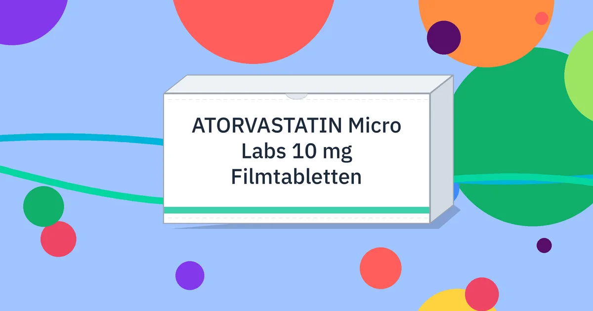 Symbolbild: Packung mit der Aufschrift ATORVASTATIN Micro Labs 10 mg Filmtabletten (PZN 19378540) – Verfügbarkeit und Bezug in Apotheken in Frankfurt am Main