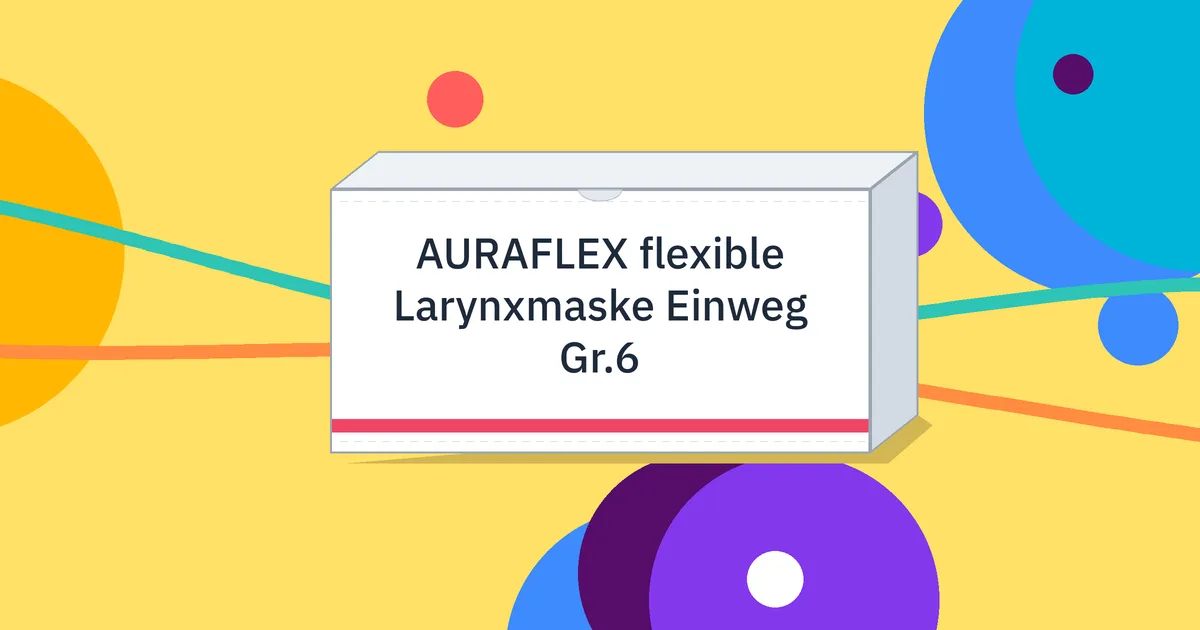 Symbolbild: Packung mit der Aufschrift AURAFLEX flexible Larynxmaske Einweg Gr.6 (PZN 09393538) – Verfügbarkeit und Bezug in Apotheken in Frankfurt am Main