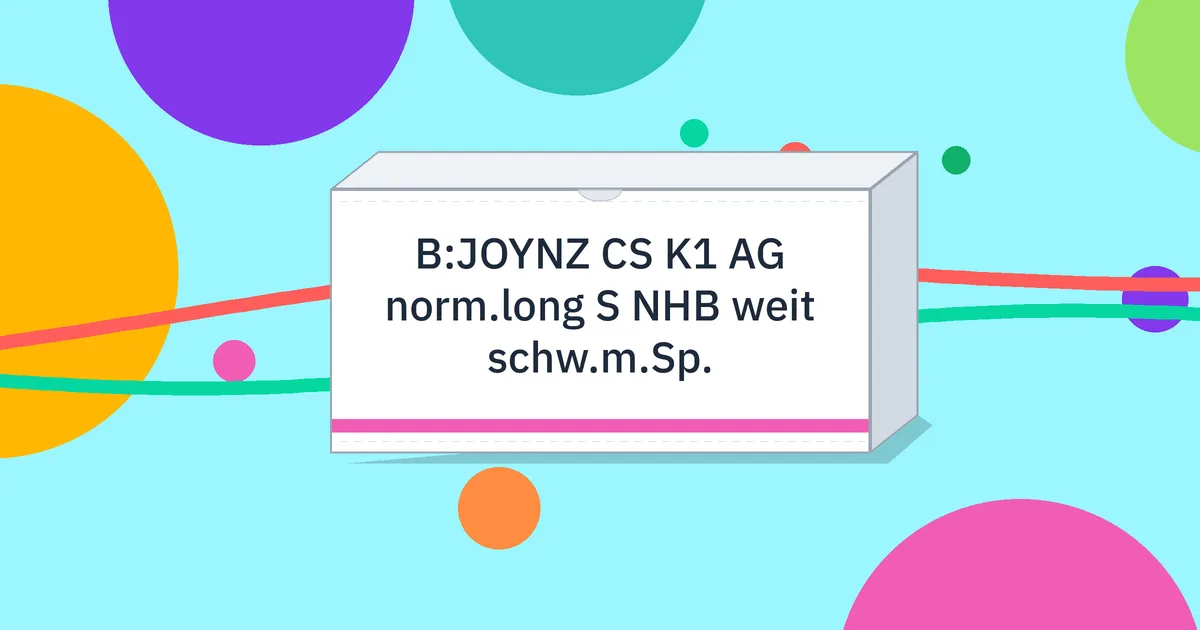 Symbolbild: Packung mit der Aufschrift B:JOYNZ CS K1 AG norm.long S NHB weit schw.m.Sp. (PZN 20532408) – Verfügbarkeit und Bezug in Apotheken in Frankfurt am Main