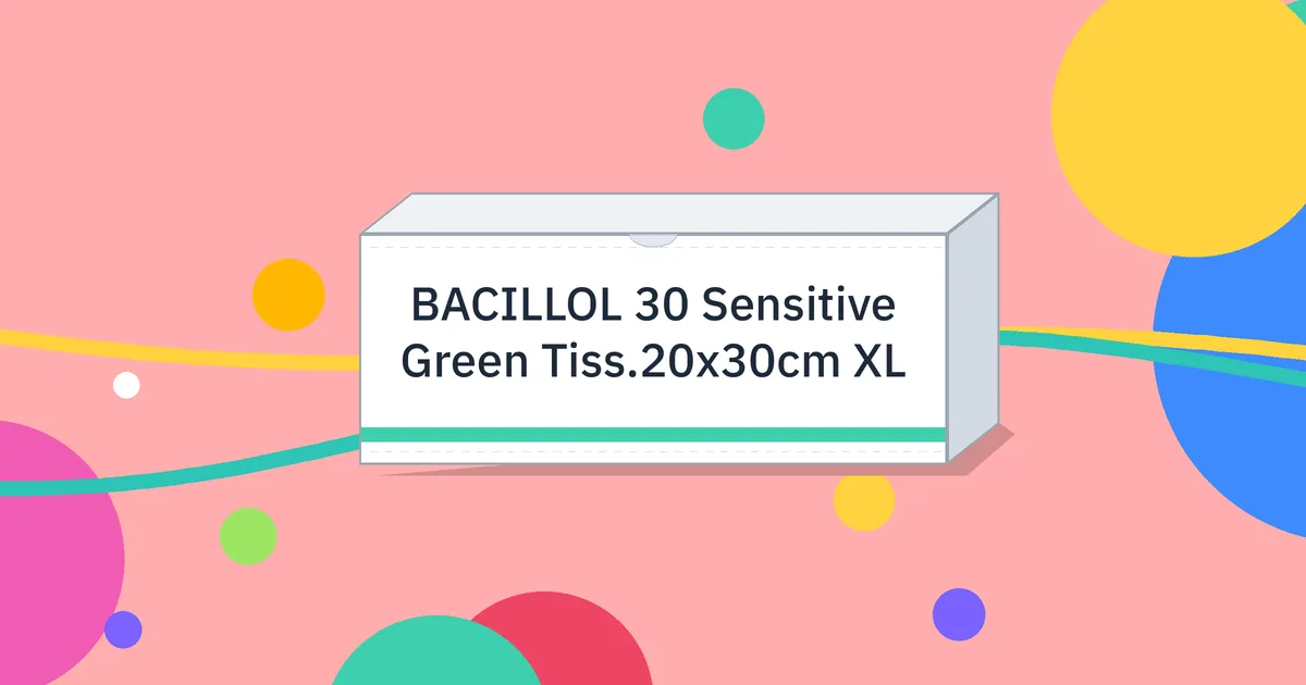 Symbolbild: Packung mit der Aufschrift BACILLOL 30 Sensitive Green Tiss.20x30cm XL (PZN 19636172) – Verfügbarkeit und Bezug in Apotheken in Frankfurt am Main