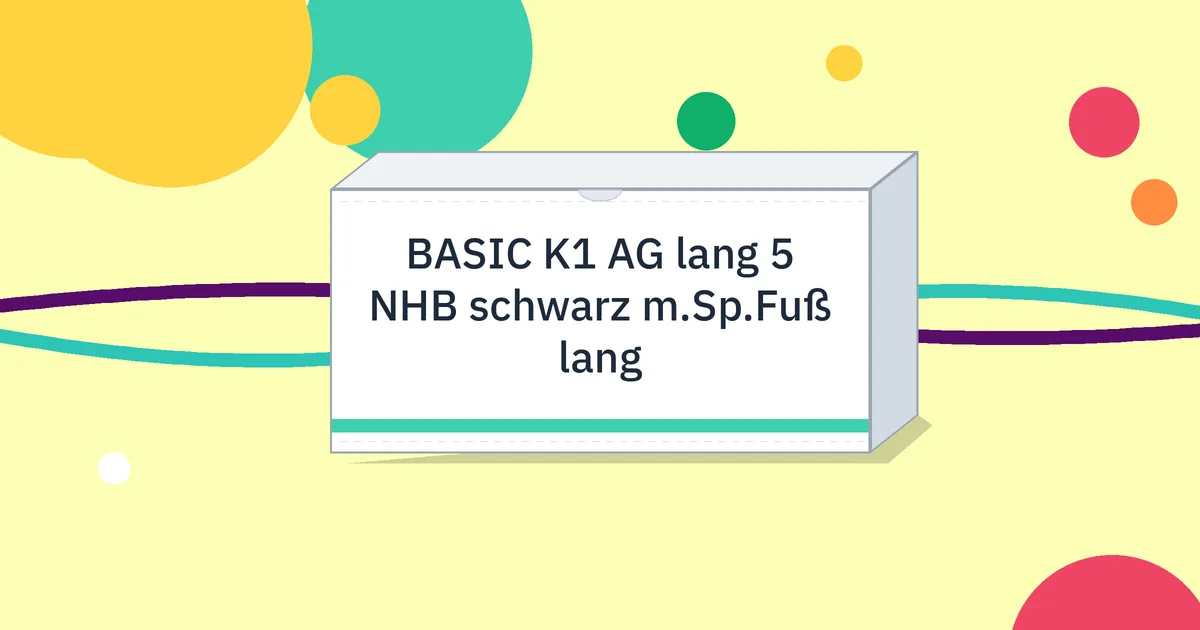 Symbolbild: Packung mit der Aufschrift BASIC K1 AG lang 5 NHB schwarz m.Sp.Fuß lang (PZN 20261211) – Verfügbarkeit und Bezug in Apotheken in Frankfurt am Main
