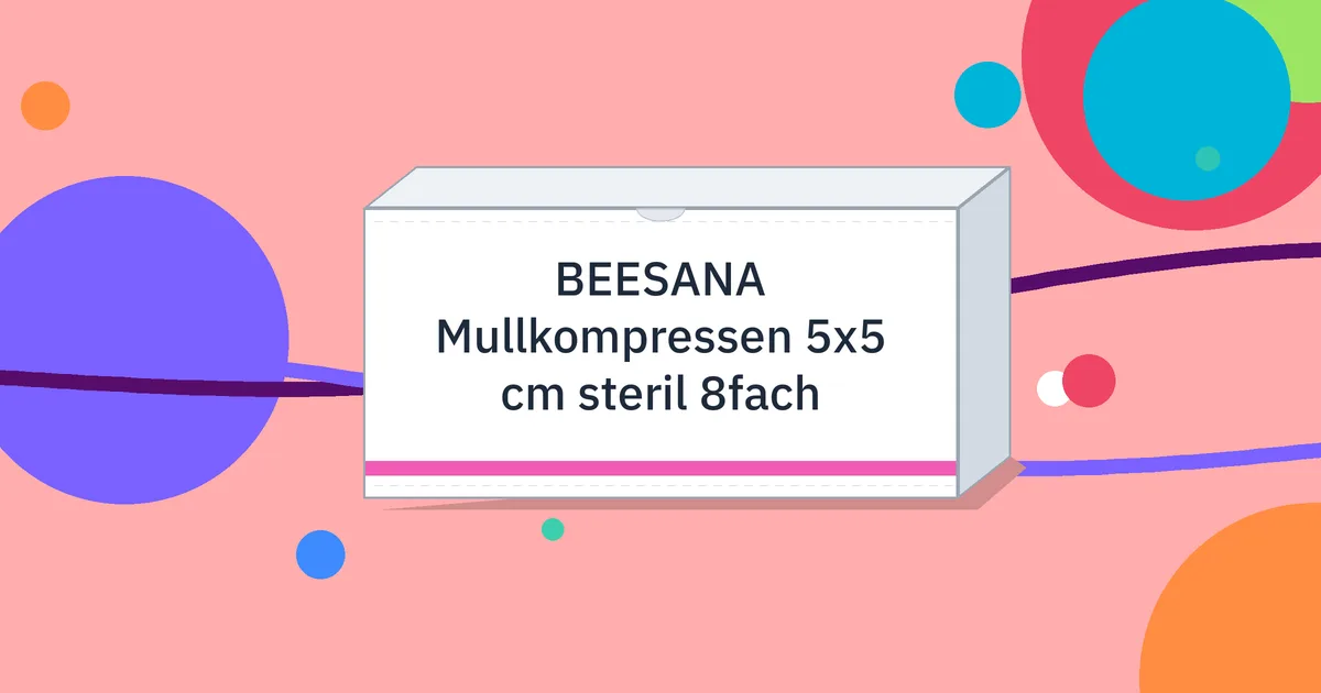 Symbolbild: Packung mit der Aufschrift BEESANA Mullkompressen 5x5 cm steril 8fach (PZN 14199407) – Verfügbarkeit und Bezug in Apotheken in Frankfurt am Main