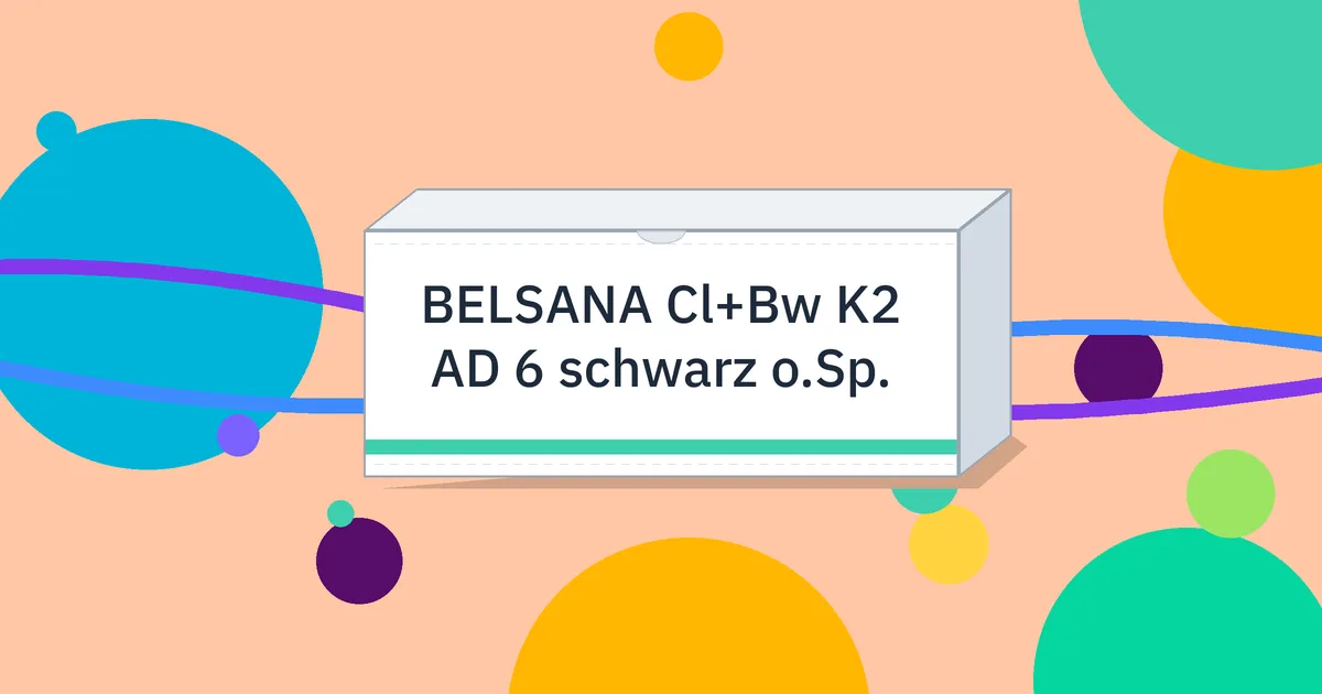Symbolbild: Packung mit der Aufschrift BELSANA Cl+Bw K2 AD 6 schwarz o.Sp. (PZN 12241938) – Verfügbarkeit und Bezug in Apotheken in Frankfurt am Main