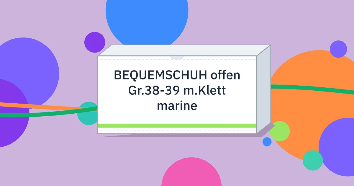 Symbolbild: Packung mit der Aufschrift BEQUEMSCHUH offen Gr.38-39 m.Klett marine (PZN 16170359) – Verfügbarkeit und Bezug in Apotheken in Frankfurt am Main
