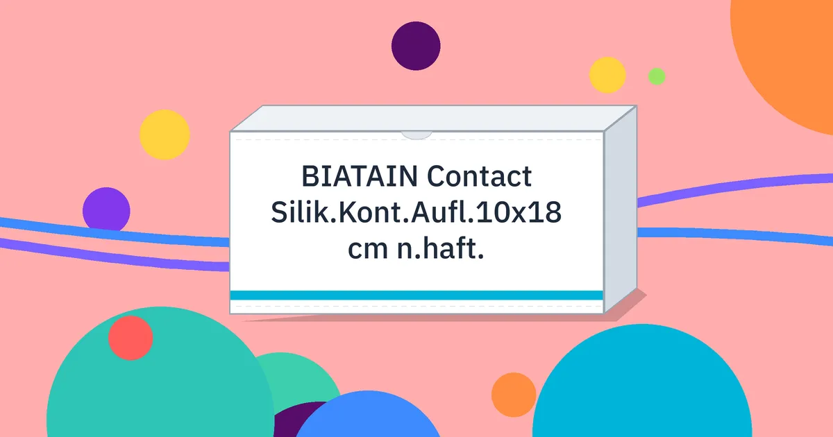 Symbolbild: Packung mit der Aufschrift BIATAIN Contact Silik.Kont.Aufl.10x18 cm n.haft. (PZN 18140782) – Verfügbarkeit und Bezug in Apotheken in Frankfurt am Main