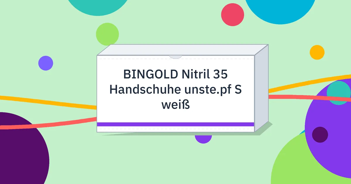 Symbolbild: Packung mit der Aufschrift BINGOLD Nitril 35 Handschuhe unste.pf S weiß (PZN 19472457) – Verfügbarkeit und Bezug in Apotheken in Frankfurt am Main