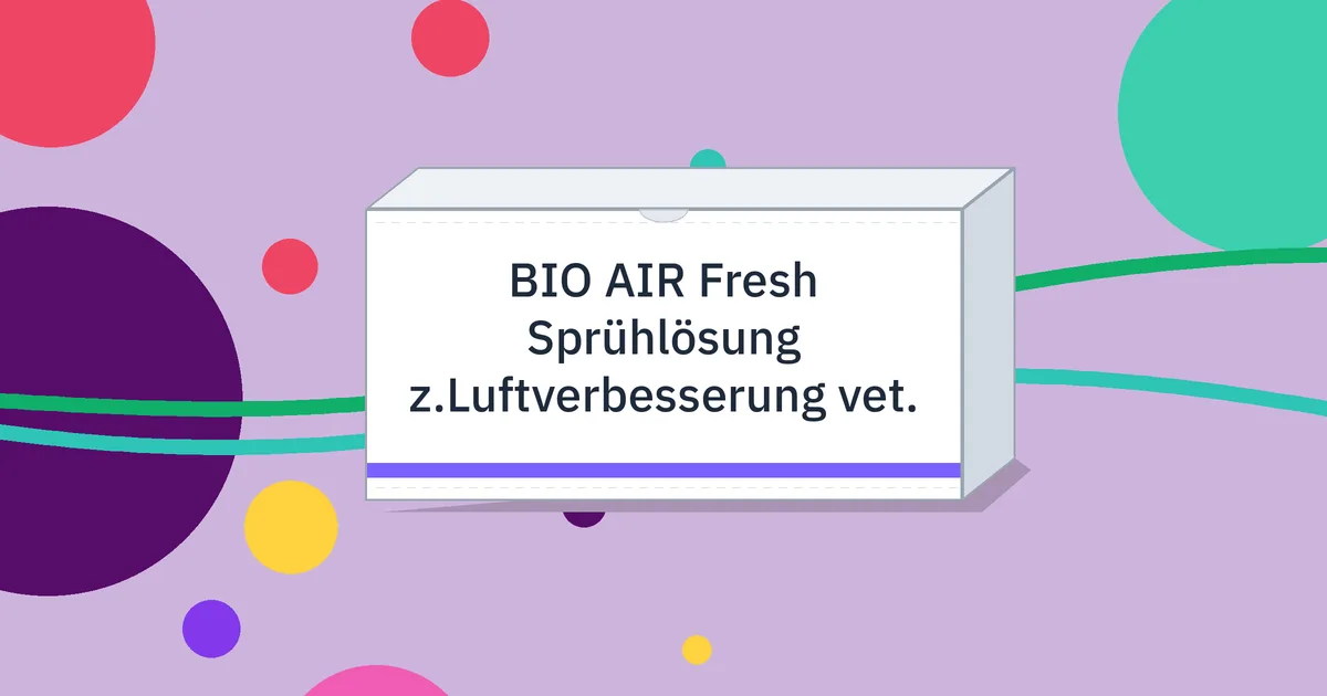 Symbolbild: Packung mit der Aufschrift BIO AIR Fresh Sprühlösung z.Luftverbesserung vet. (PZN 11070765) – Verfügbarkeit und Bezug in Apotheken in Frankfurt am Main