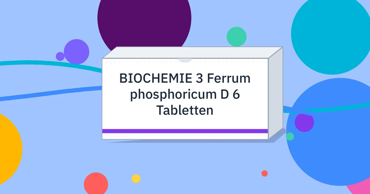 Symbolbild: Packung mit der Aufschrift BIOCHEMIE 3 Ferrum phosphoricum D 6 Tabletten (PZN 03093692) – Verfügbarkeit und Bezug in Apotheken in Frankfurt am Main