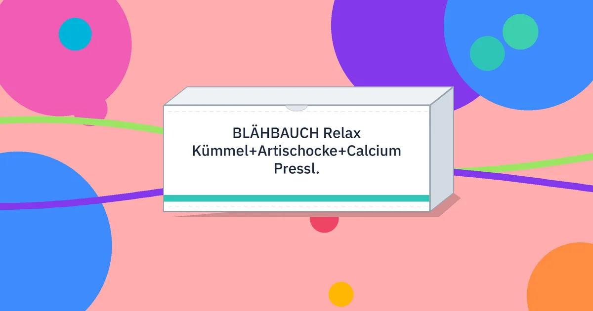 Symbolbild: Packung mit der Aufschrift BLÄHBAUCH Relax Kümmel+Artischocke+Calcium Pressl. (PZN 15247545) – Verfügbarkeit und Bezug in Apotheken in Frankfurt am Main